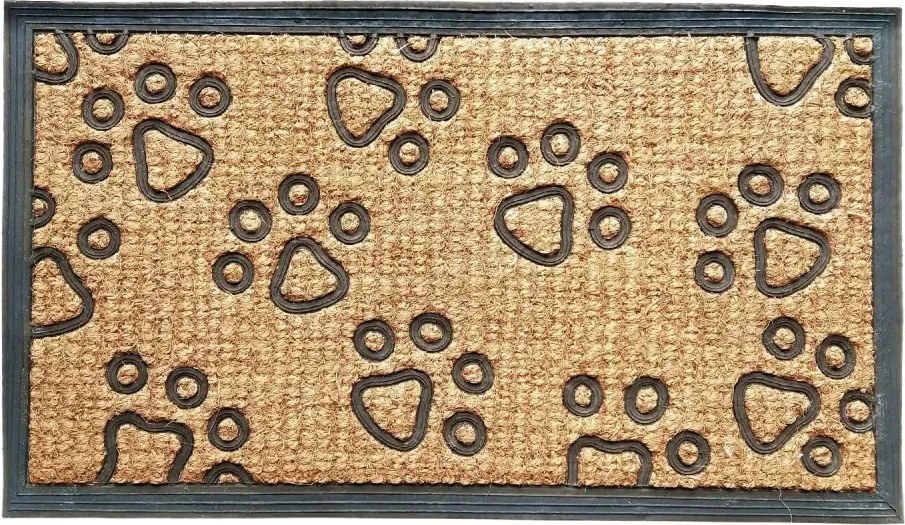 Kokosová rohožka Ťapky, 70 x 40 cm – béžová, do domu a na terasu, s motivem psích ťapek