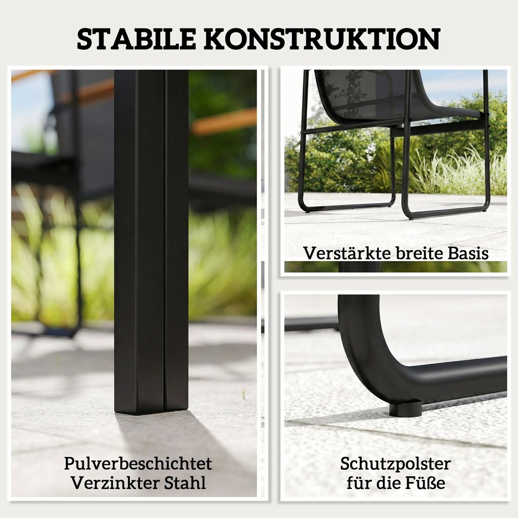 Outsunny Sada zahradního nábytku Sedací souprava 150 x 80 cm Skleněný stůl se 6 prodyšnými židlemi Ozdobné područky Černá barva