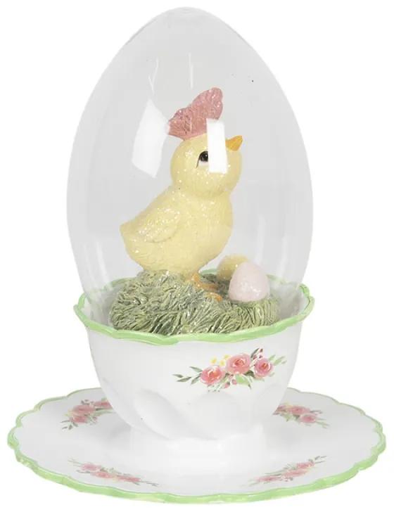 Velikonoční dekorace Kuře ve skleněném vajíčku – 12x15 cm