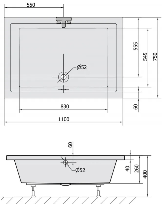 POLYSAN DEEP hluboká sprchová vanička, obdélník 110x75x26cm, bílá, 72883