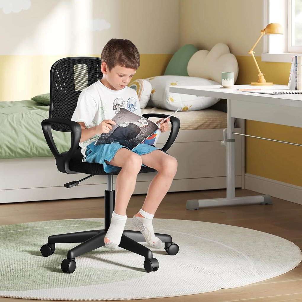 WOLTU Dětská otočná židle s područkami – ergonomická kancelářská židle, černá