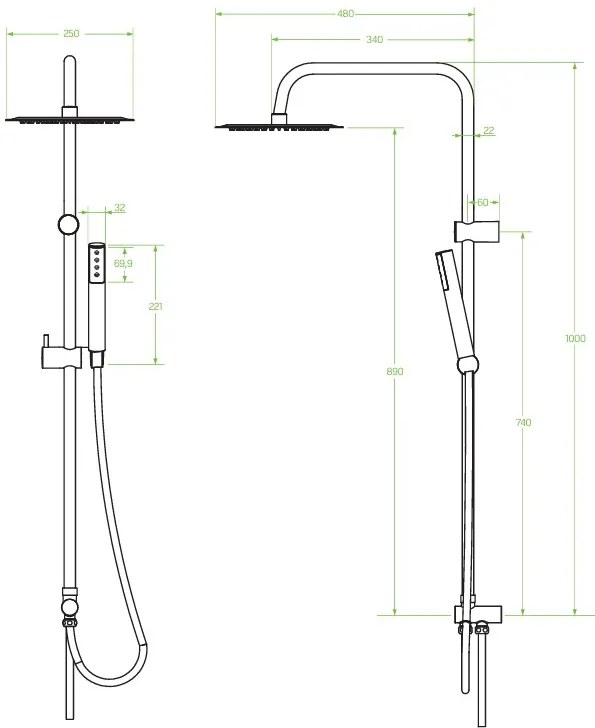 Laveo Pretto, sprchový set s ruční a hlavovou sprchou, chromová, LAV-PLP_00OX