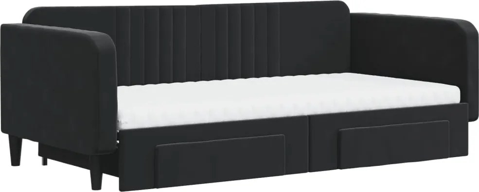 Válenda s přistýlkou a zásuvkami černá 100 x 200 cm samet 3197146
