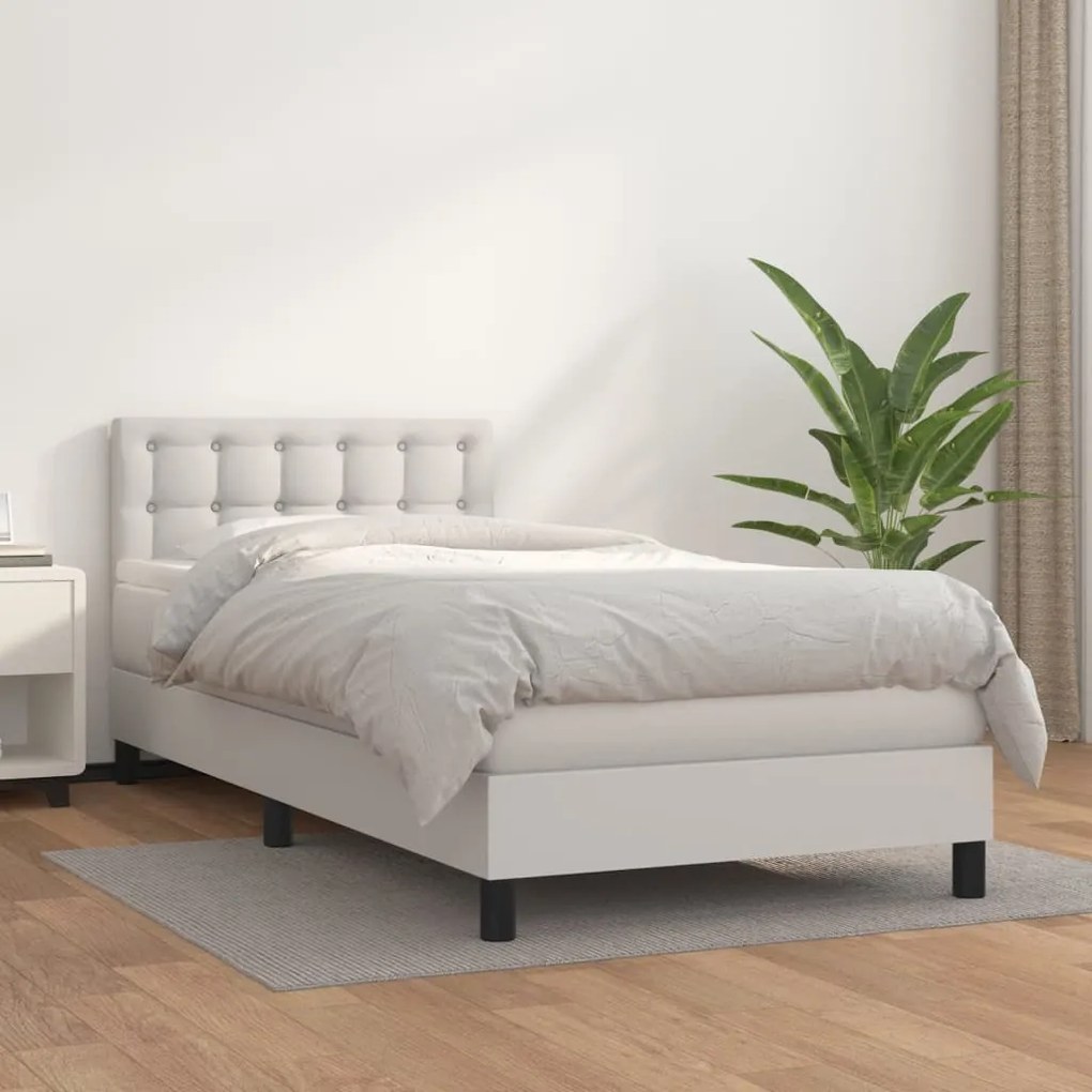 Box spring postel s matrací bílá 100x200 cm umělá kůže