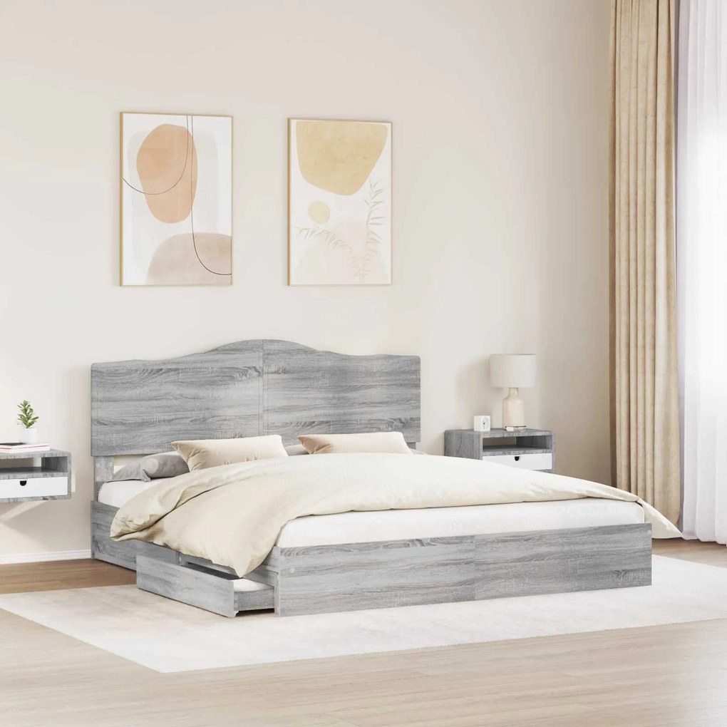 Postel s úložným prostorem se zásuvkou Šedá Sonoma 200 x 200 cm 3413476