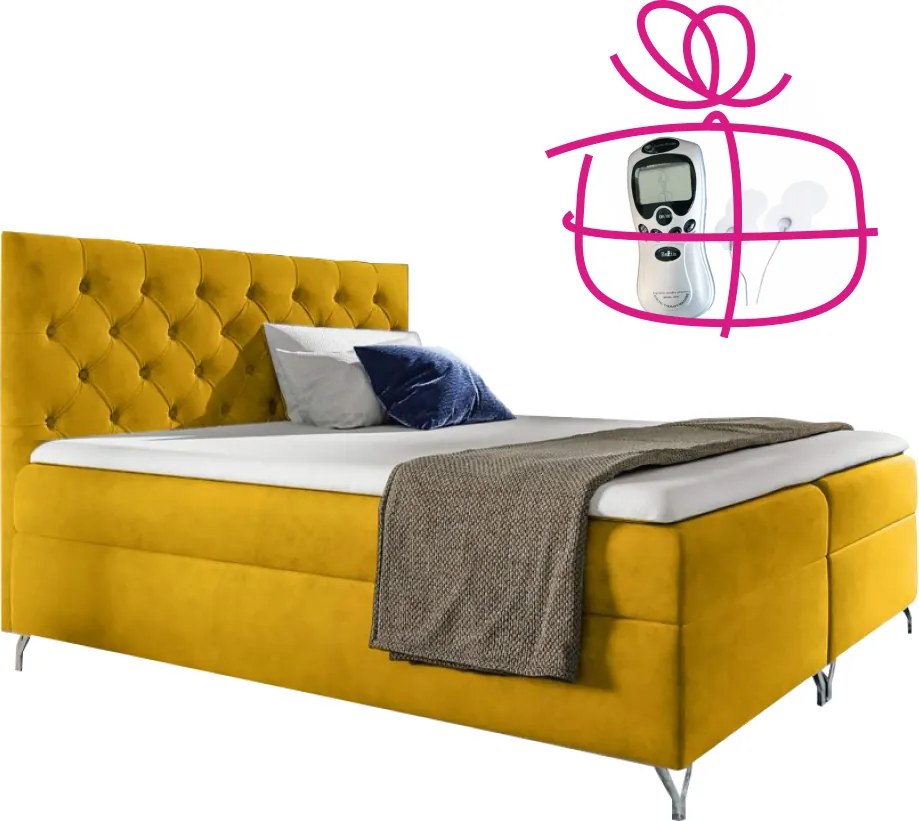 Boxspringová postel, 200x200, žlutá látka Velvet, GULIETTE + dárek