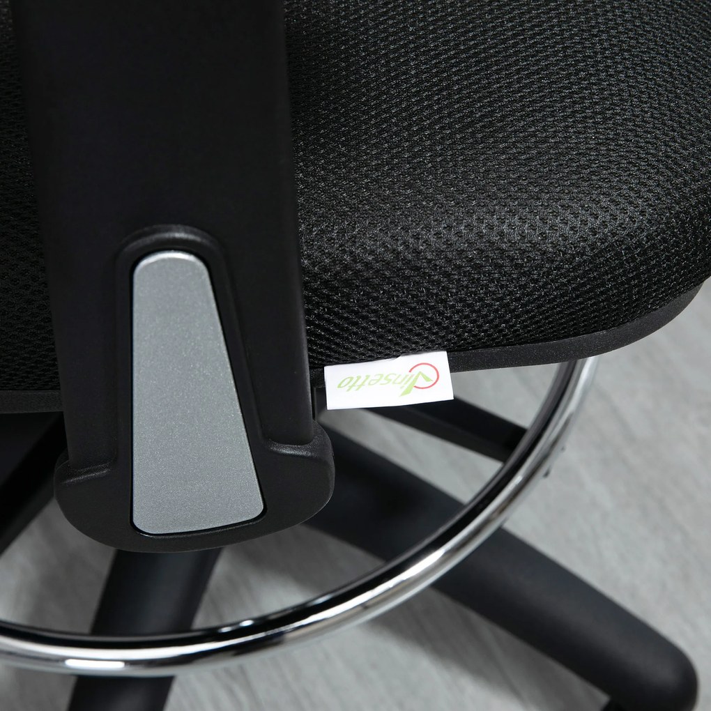 Kancelářská židle Vinsetto Ergonomická počítačová židle 95-115 cm s područkami a podnožkou Mesh Black pro kancelář a domácí kancelář |