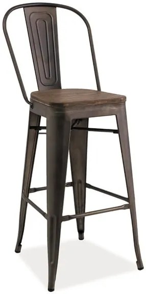 Barová kovová židle LOFT H-1 grafit/tm.ořech