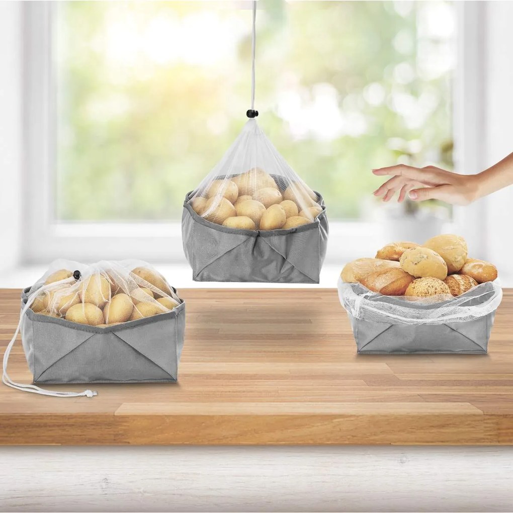 METALTEX Textilní košík na ovoce a zeleninu se síťkou FRESHLINE - 23 x 23 cm, šedý