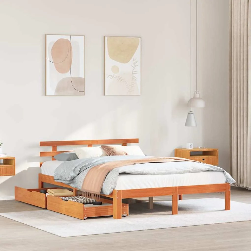 Rám postele se zásuvkami bílý 75 x 190 cm masivní borové dřevo