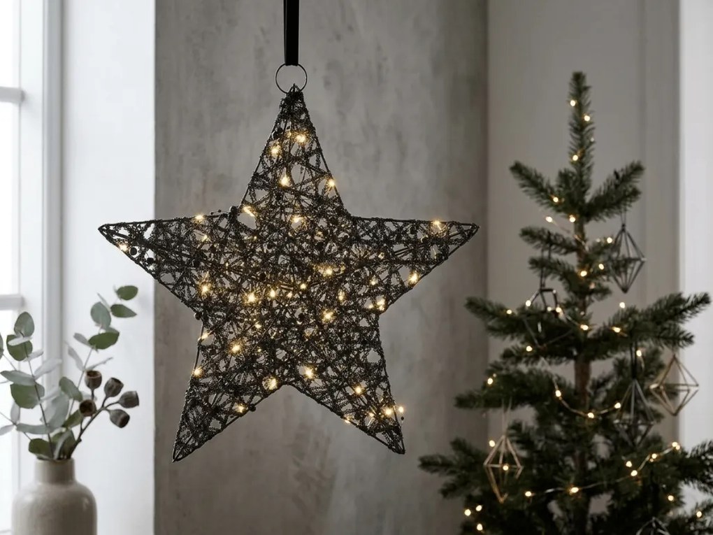 Vánoční dekorace hvězda STARIELLE s LED osvětlením 30 cm, černá
