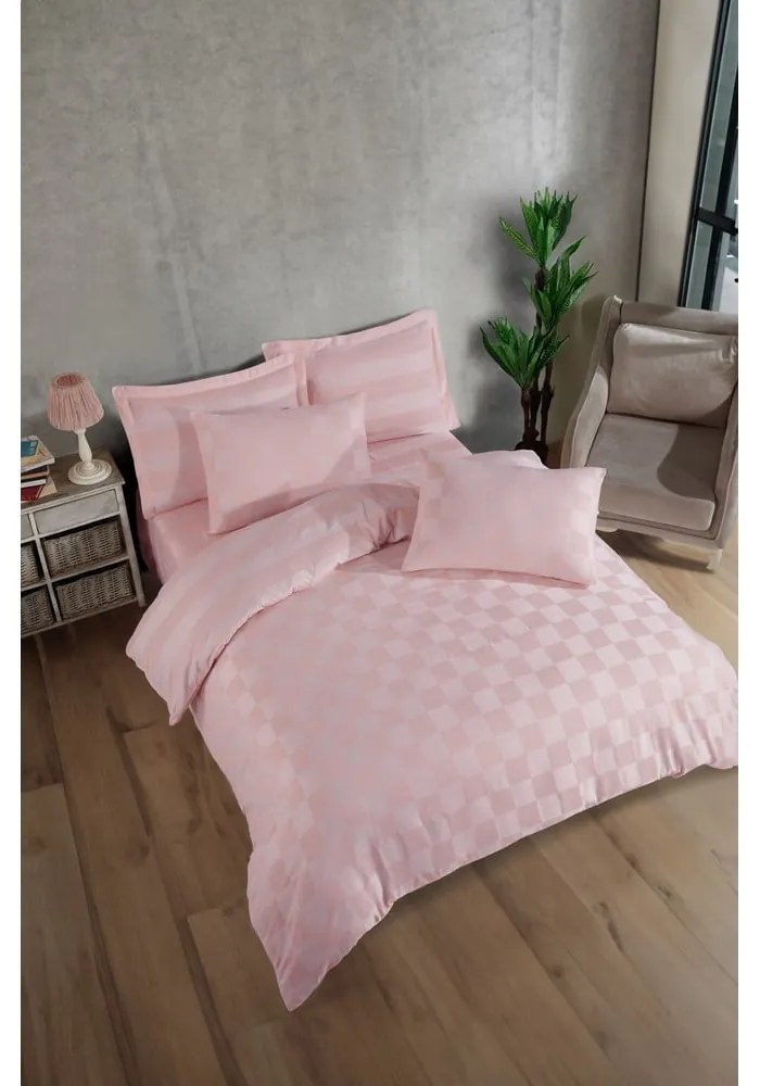 Růžové damaškové povlečení na dvoulůžko 200x200 cm Kareli – Mijolnir