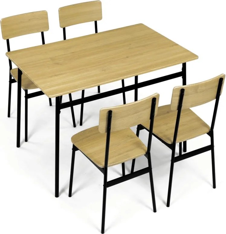 Set jídelní (1+4), MDF dekor divoký dub, černý kov (110 x 70) cm bílá