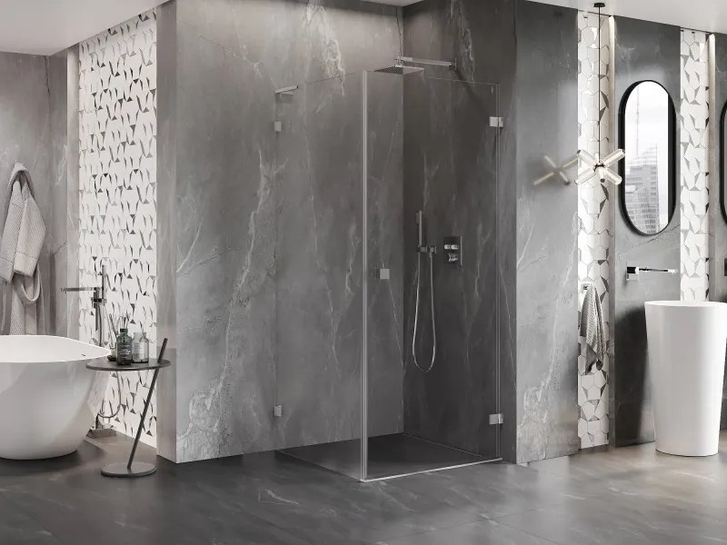 Mexen Lunar-B L výklopný sprchový kout pravý 80 x 80 cm, čiré sklo, broušená ocel, 832L-080-080-97-00-P