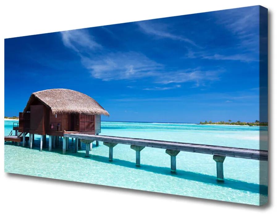 Obraz na plátně Moře Pláž Dům Architektura 140x70 cm