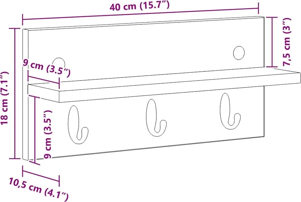 vidaXL Nástěnný věšák na kabáty Nástěnný Sonoma dub 40 x 10,5 x 18 cm [874381]