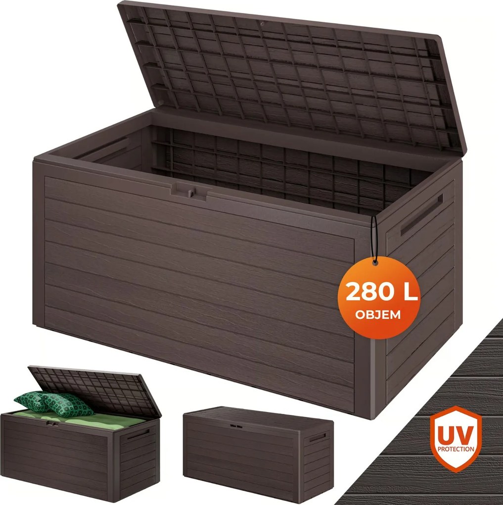 Úložný box WOODEBOX, 280L, 120x46x57cm, tmavě hnědá Prosperplast