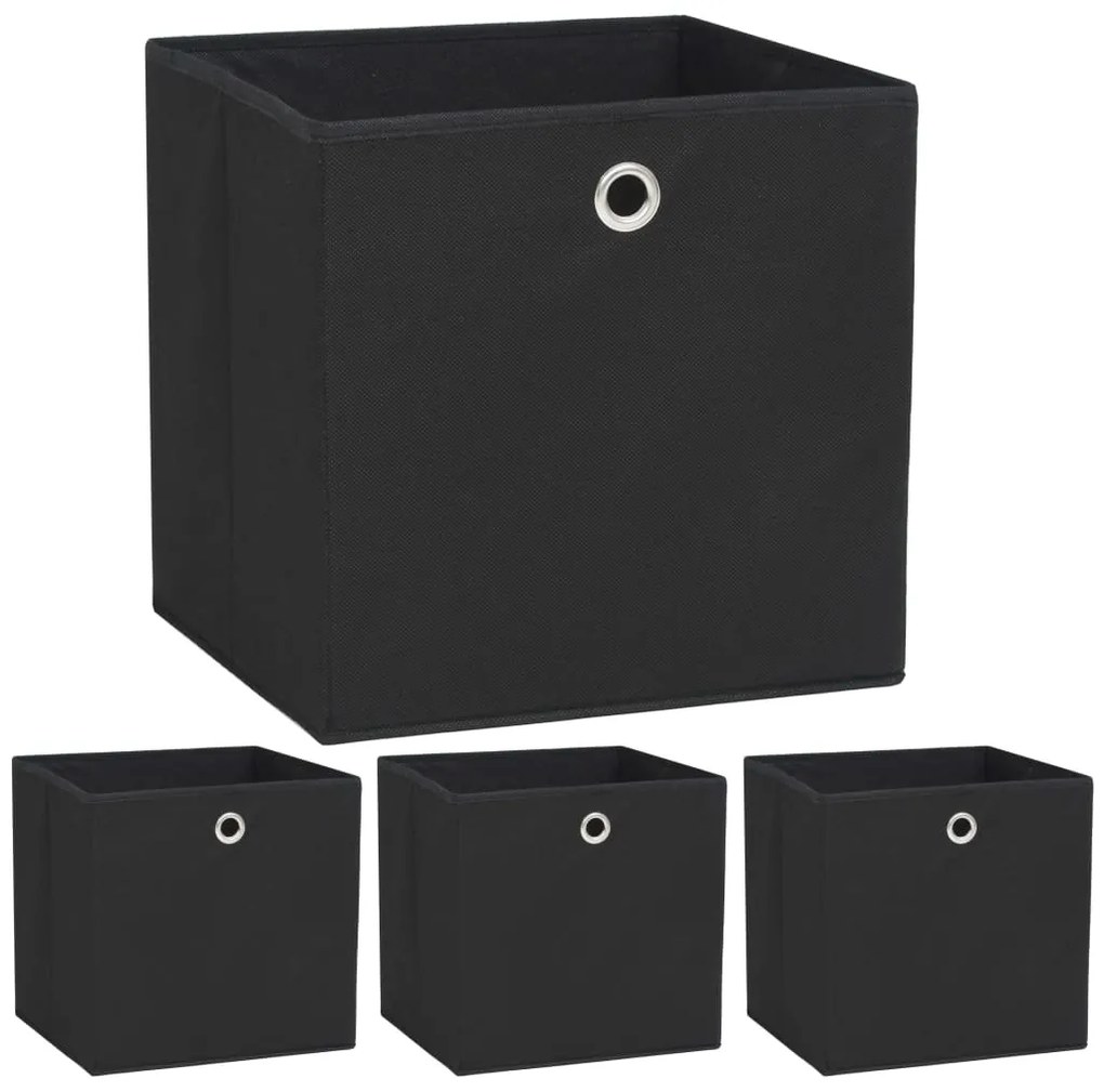 Úložné boxy 4 ks netkaná textilie 32 x 32 x 32 cm černé 245745