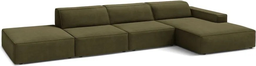 Khaki sametová modulární rohová pohovka (pravý roh/s lenoškou) Jodie – Micadoni