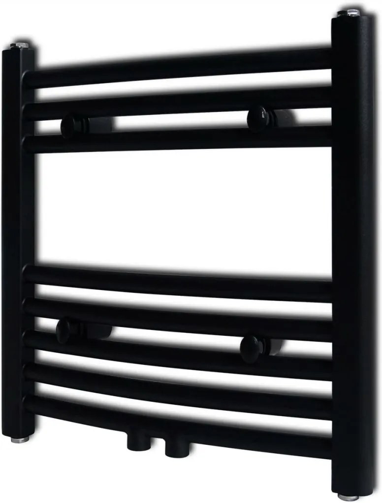 Žebříkový radiátor na ručníky - obloukový - ústřední topení - černý | 480x480 mm