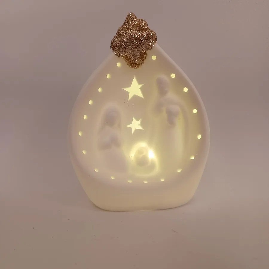 LED svítící betlém keramický 7,8 × 5,5 × 10 cm, teple bílá, 2× LR44
