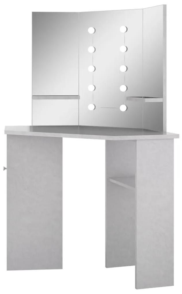 Rohový toaletní stolek s LED betonově šedý 111 x 54 x 141,5 cm - Default Title