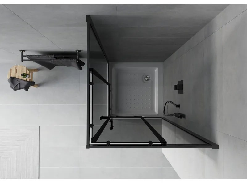 Mexen Rio, čtvercový sprchový kout 80(dveře)x80(dveře)x190 cm, 5mm šedé sklo, černý profil + bílá sprchová vanička RIO, 860-080-080-70-40-4510