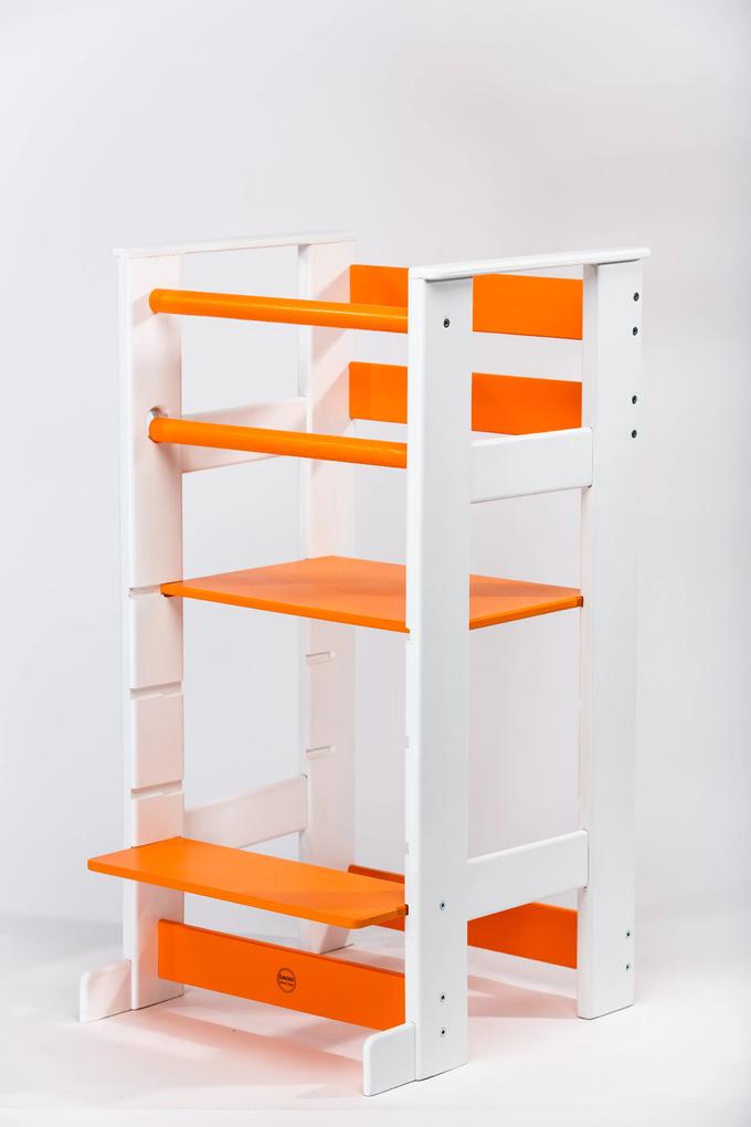 Lucas Wood Style učící věž Žofka - bílá/oranžová Učící věž s tabulí a kuličkami: bílá/oranžová