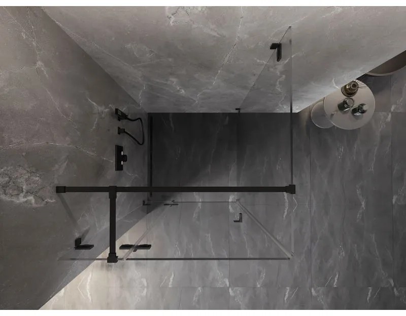 Mexen Lunar T, sklápěcí sprchový kout levý 120 x 120 cm, 8mm čiré sklo, černý profil, 834T-120-120-70-00-L