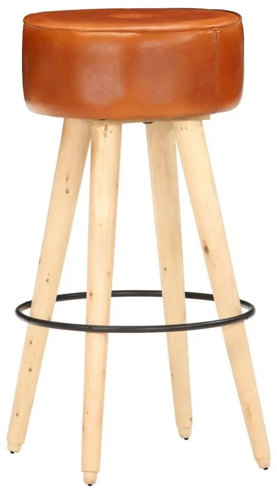 Petromila Barové stoličky 2 ks hnědé hrubé mangovníkové dřevo pravá kůže
