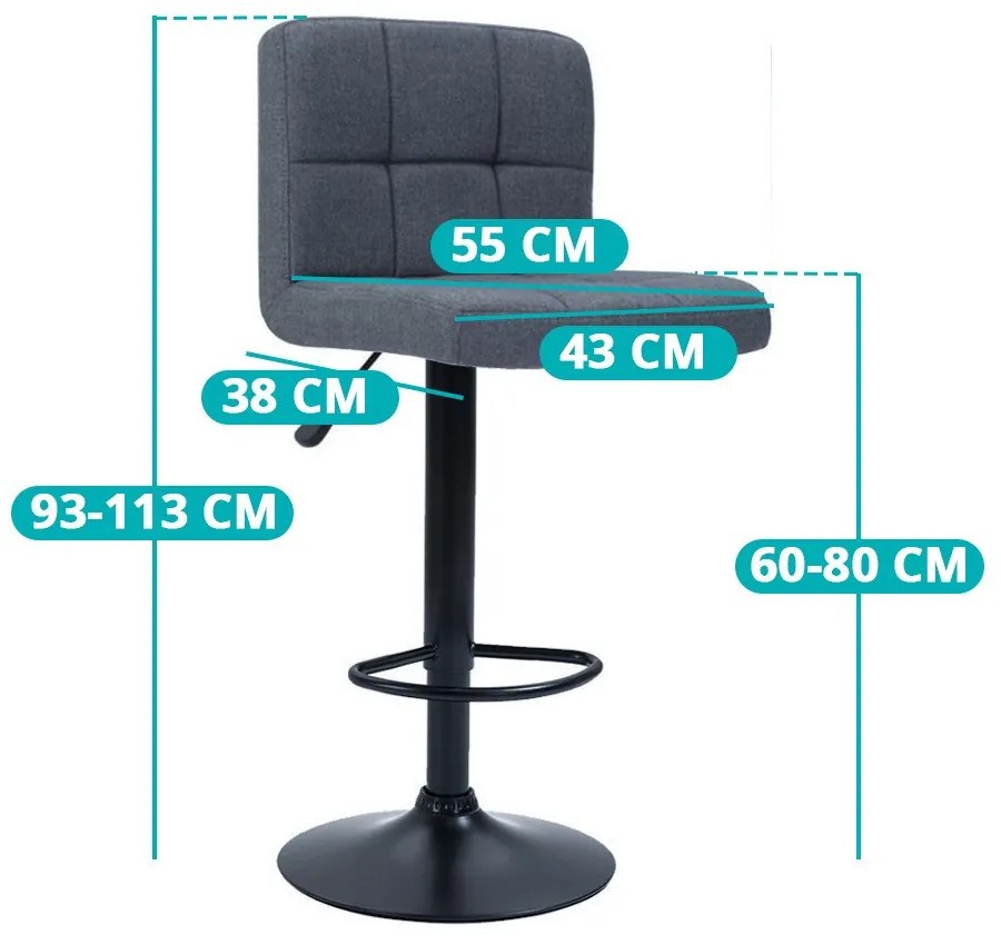 2 látkové barové židle ve více barvách, tmavě šedá