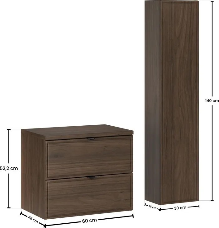 Koupelnová sestava Villa s deskou a skříňkami 60 cm ořech