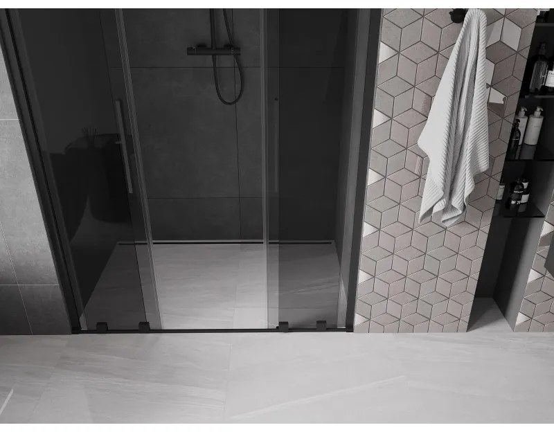 Mexen Velar L Duo, posuvné sprchové dveře do otvoru 160 cm, 8mm šedé sklo, černá matná, 871-160-003-42-70