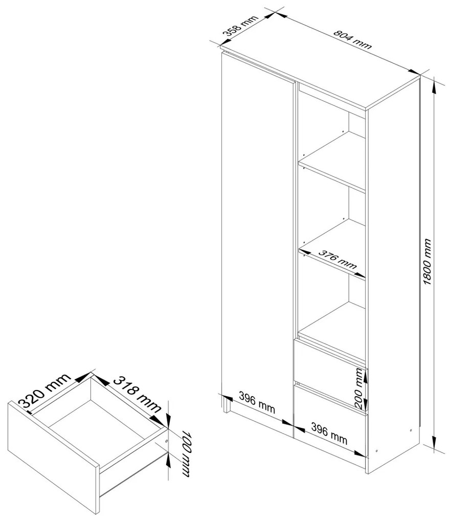 Skříň Rexa 80 cm bílá/černá