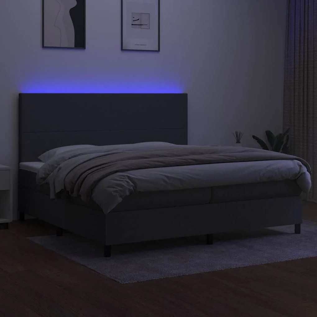 Box spring postel s matrací a LED tmavě šedá 200x200 cm textil 3134742