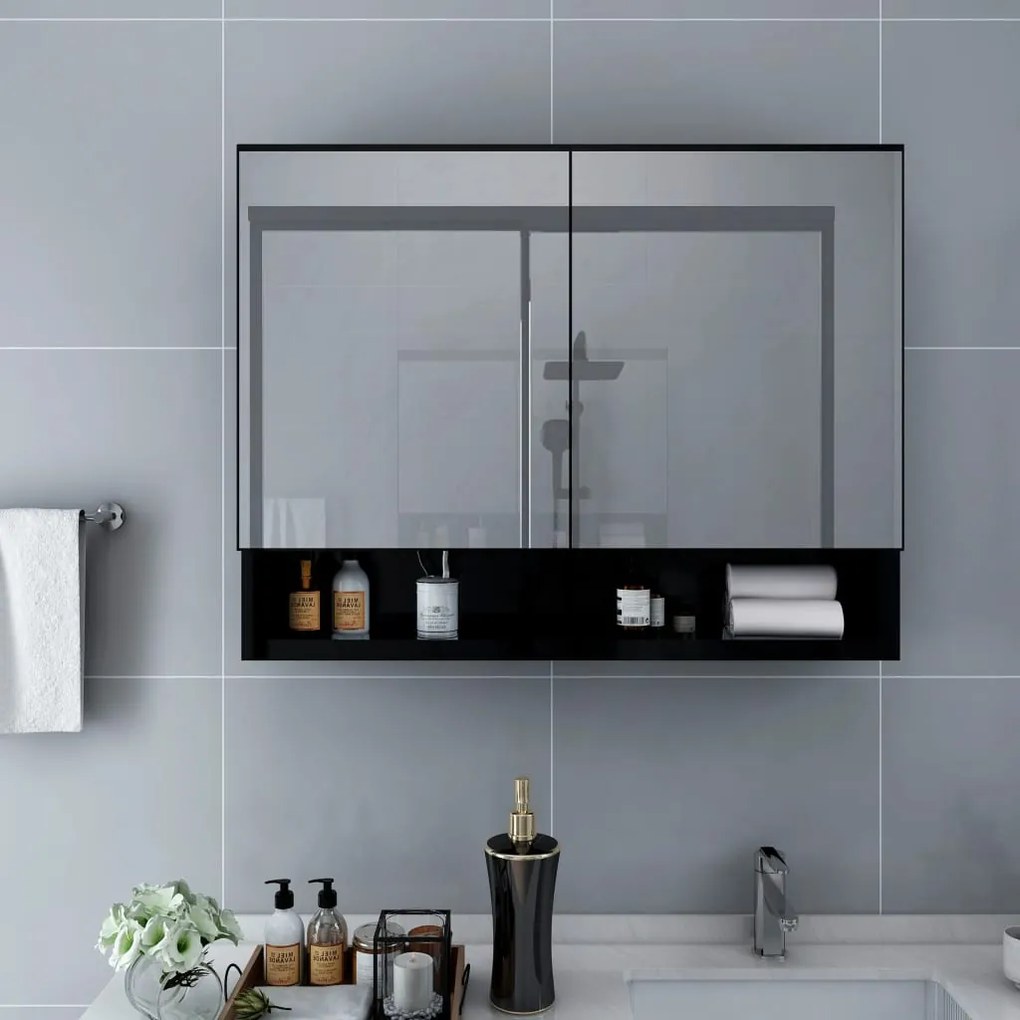 LED koupelnová zrcadlová skříňka černá 80 x 15 x 60 cm MDF 323605