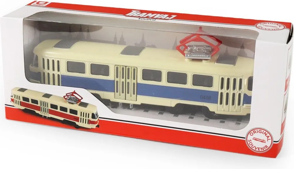 RAPPA Kovová česká retro tramvaj Tatra T3 s otevíracími středními dveřmi - 16 cm - modrá