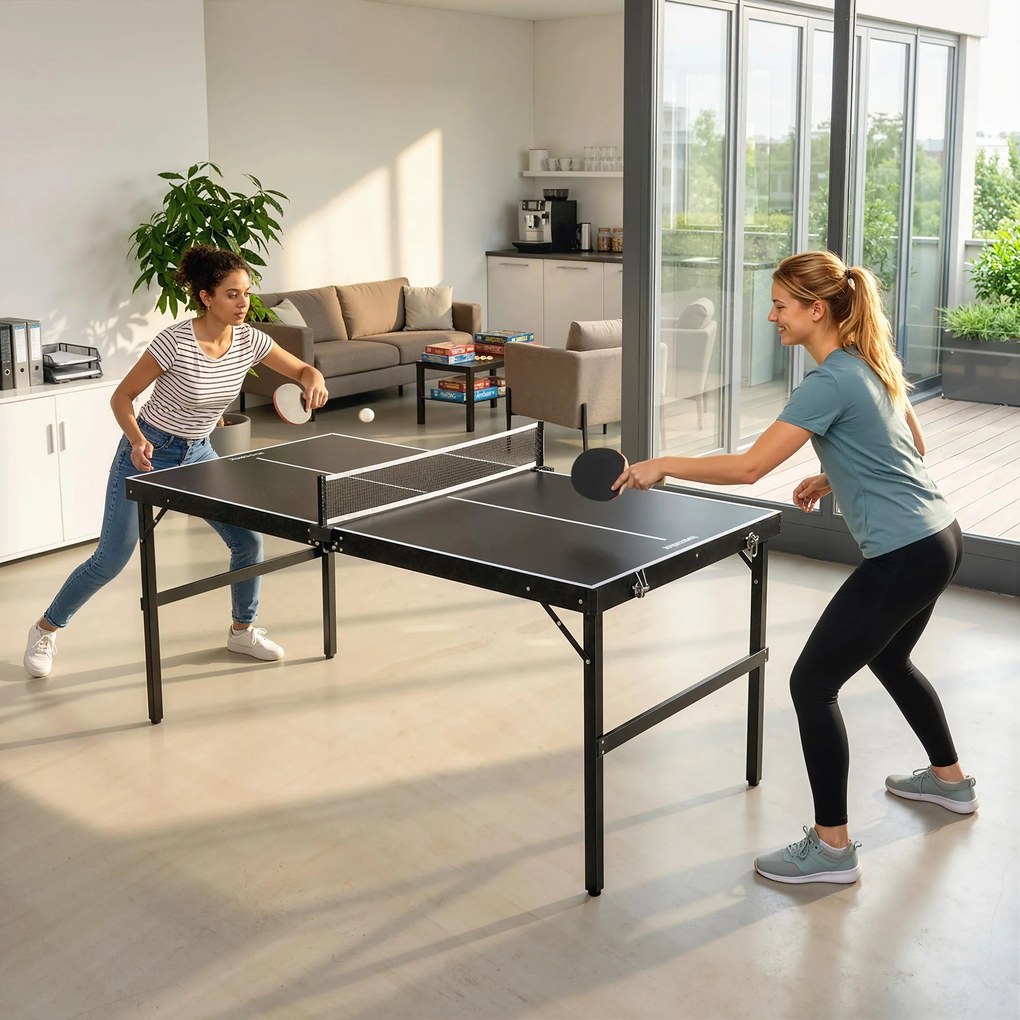 SPORTNOW mini skládací stůl na stolní tenis pro volný čas se síťkou a rukojetí, domácí herní set, hliníková černá | Aosom.de