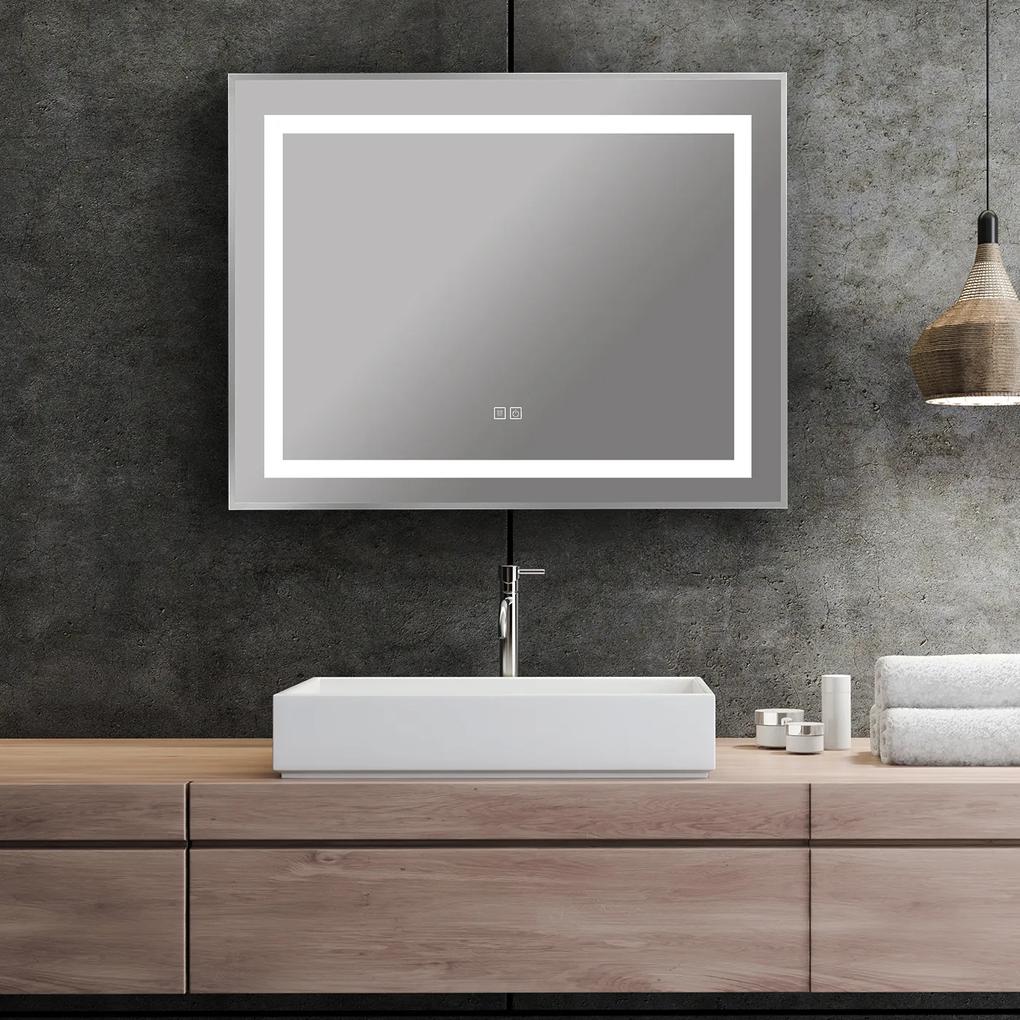 Smartzrcadla Koupelnové zrcadlo S-4660 s LED podsvícením 80 × 60 cm (stříbrný rám)