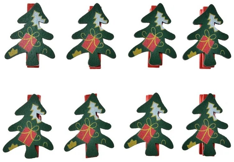 Set 8ks malý dřevěný kolíček se stromkem - 3*1*4 cm
