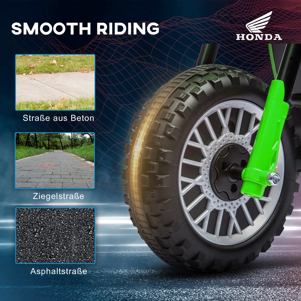 HOMCOM Dětská Elektrická Motorka s Hlavní a Zvukem Spuštění, Dětská Elektrická Motorka pro Děti 1.5-3 Roce Zelená