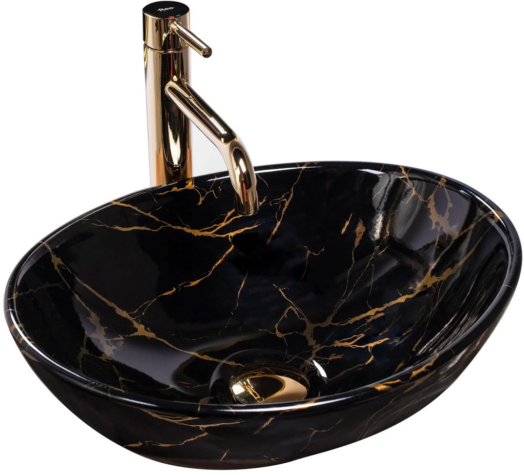 Rea Sofia Marble umyvadlo, 41 x 35 cm, černá-vzor, REA-U5611