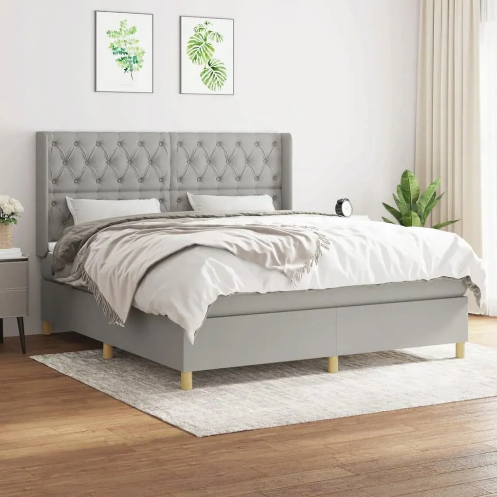 Box Spring Postel S Matrací Textil Světle Šedá Prošívaný design 160 x 200