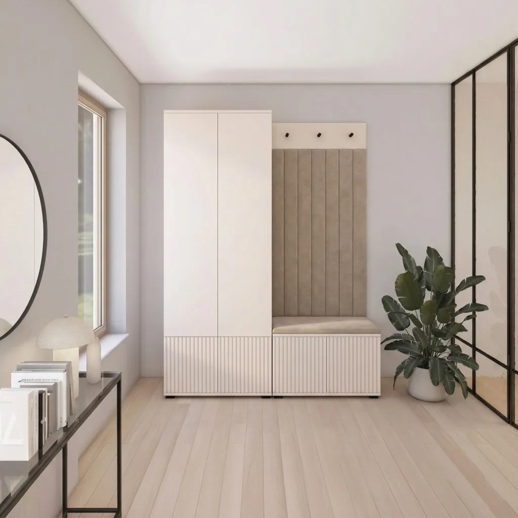 Předsíňová stěna RAYO 1 s čalouněnými panely, 140 cm, kašmír/ tmavě krémová