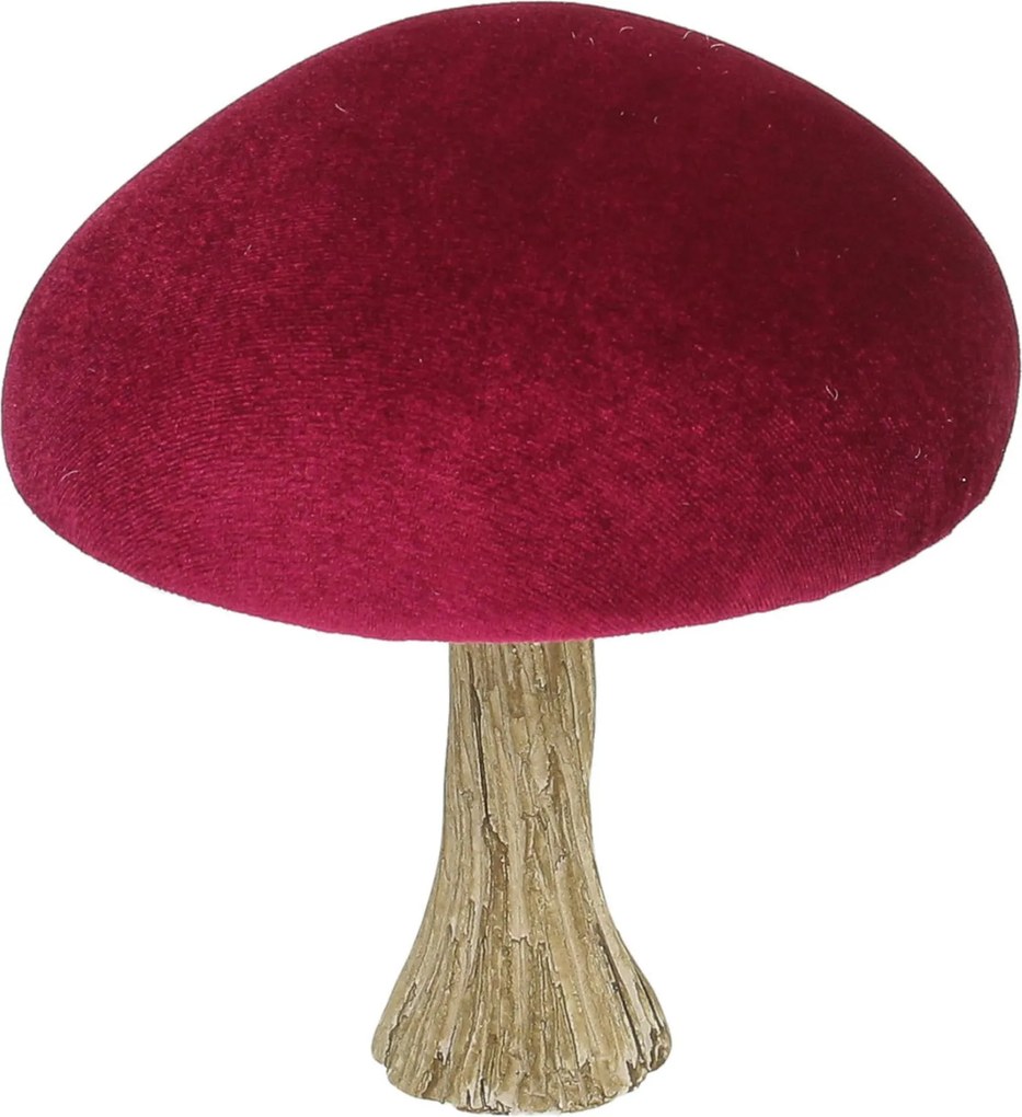Dekorace Velvet Mushroom 17 cm ruby