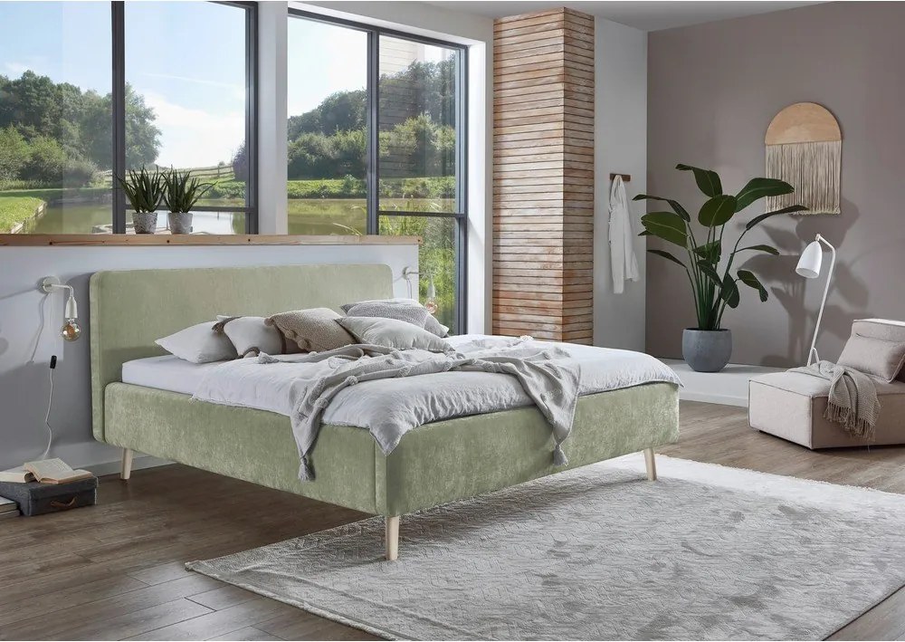 Světle zelená čalouněná dvoulůžková postel bez roštu 180x200 cm Mattis – Meise Möbel