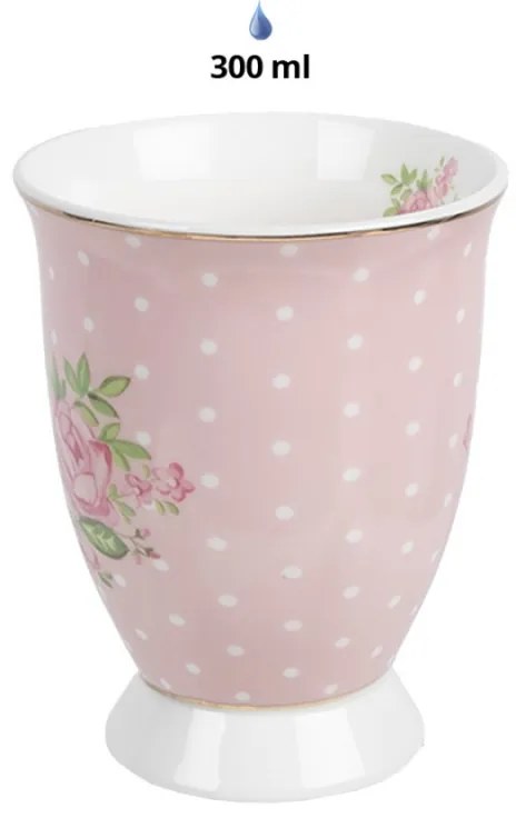 Porcelánový hrnek s bílými puntíky se vzorem růžové růže Sweet Roses – 300 ml