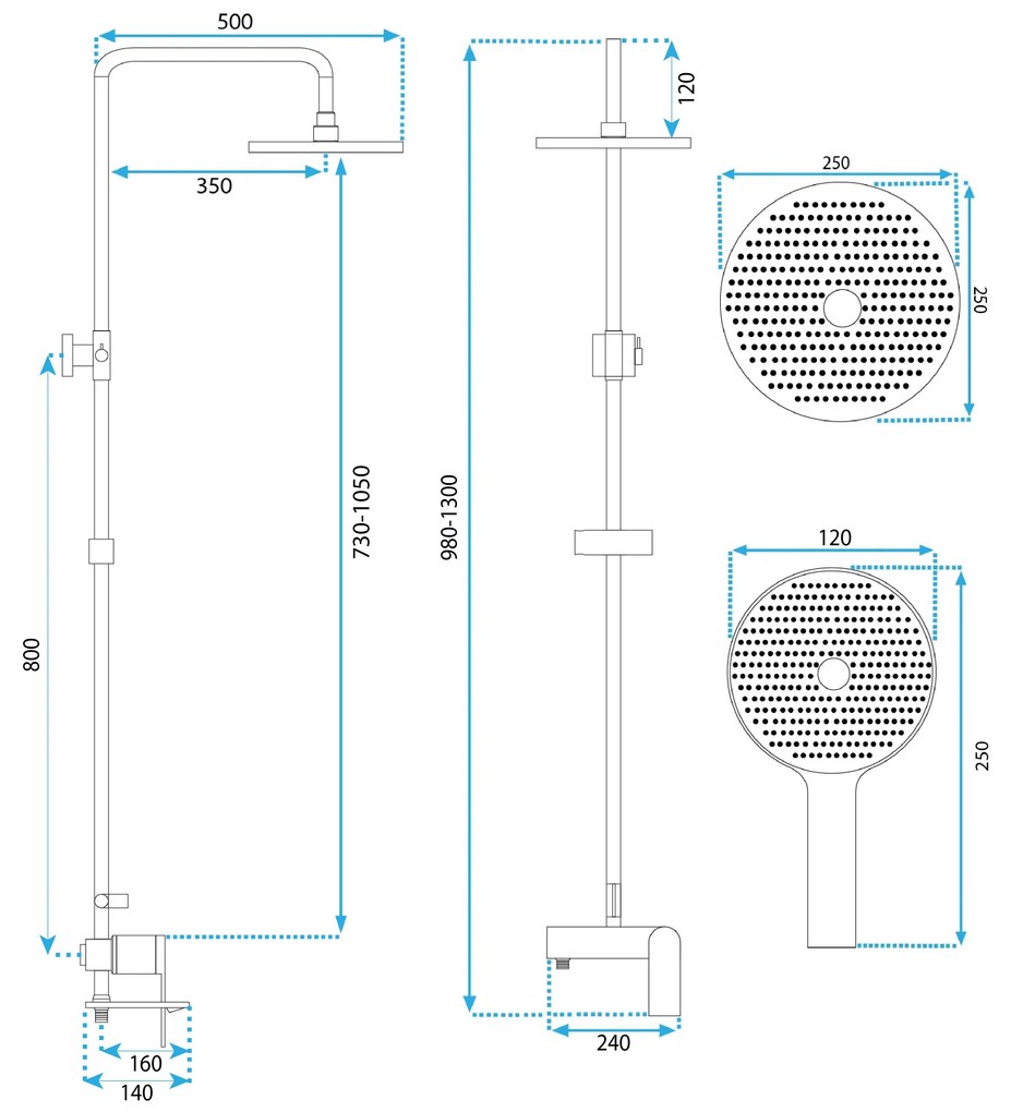 Rea Avalon, sprchová souprava s dešťovou hlavovou a ruční hlavicí, zlatá matná, REA-P2400