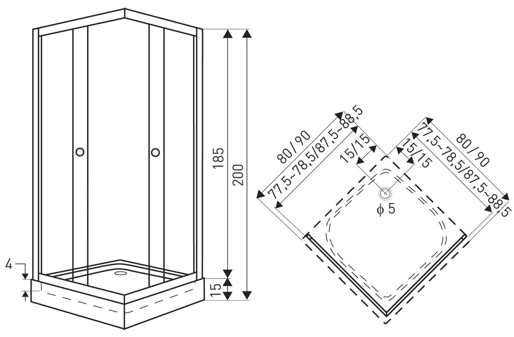 Novoterm Čtvercový sprchový kout NV-Xenia 90x90 bílá/potisk + vanička