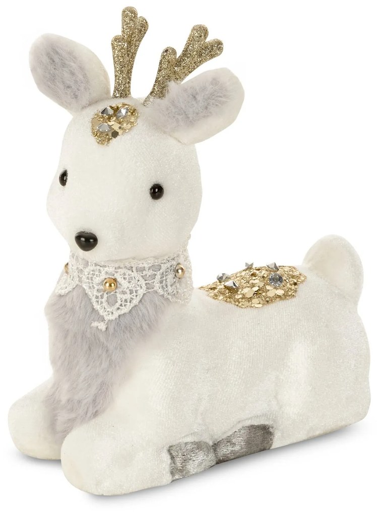 VÁNOČNÍ DEKORAČNÍ FIGURKA DEER 15CM BÍLÁ